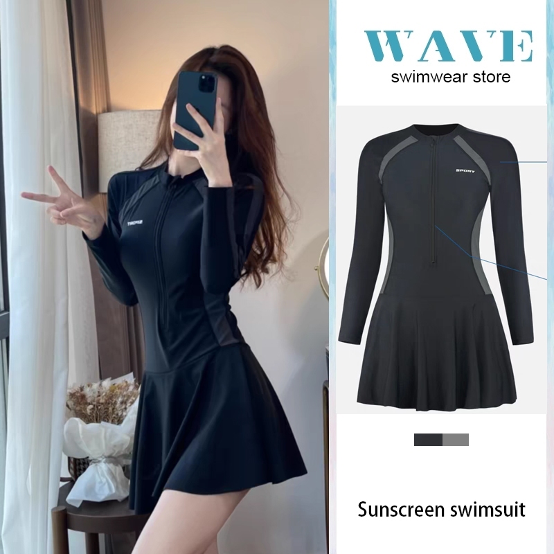 [WAVE] Ready stocks swimming suit woman swimsuit One-Piece Long Sleeve ...