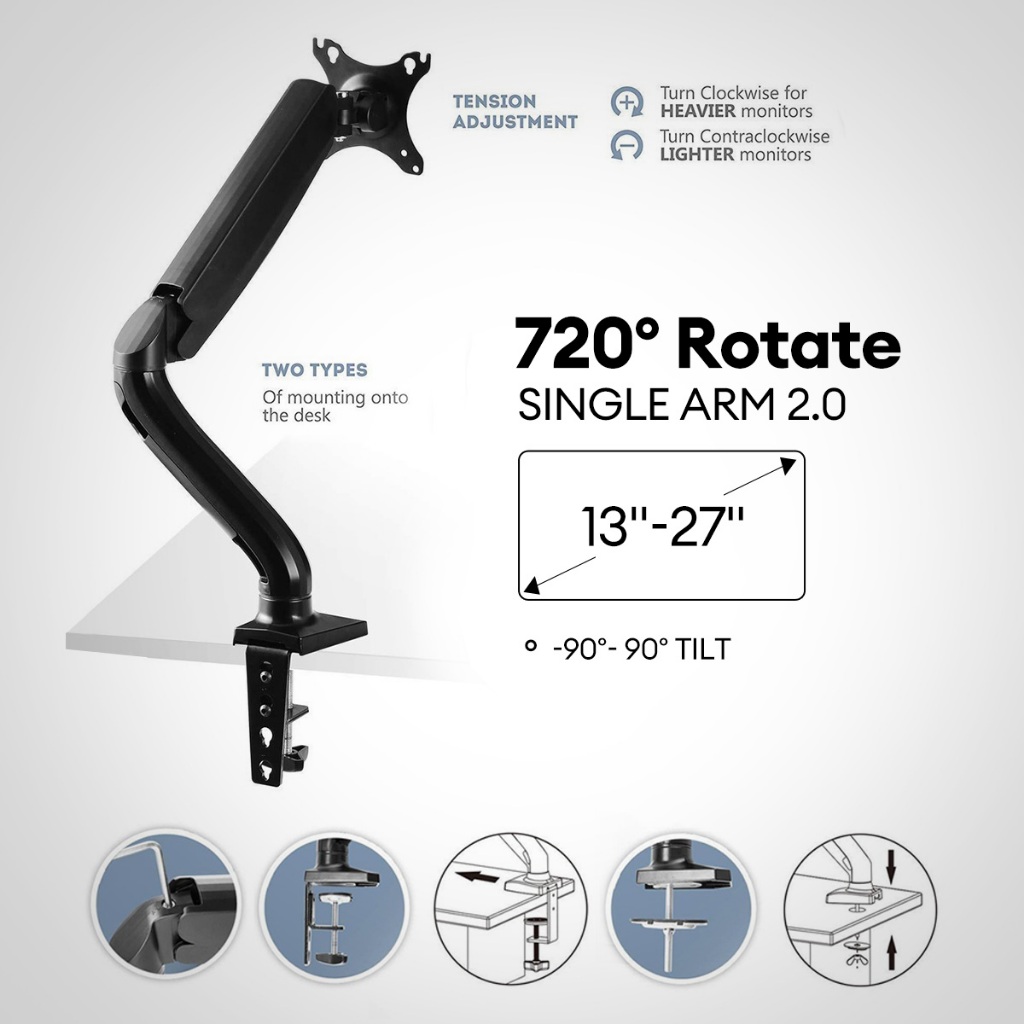 EXPOSE Arm Table Adjustable Monitor Stand With Tray (2-15kg/10"-27 ...