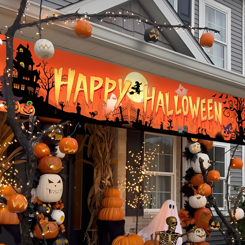 【Shipping 6-8 Days】40*200CM Halloween Banner Polyester Outdoor Banner ...
