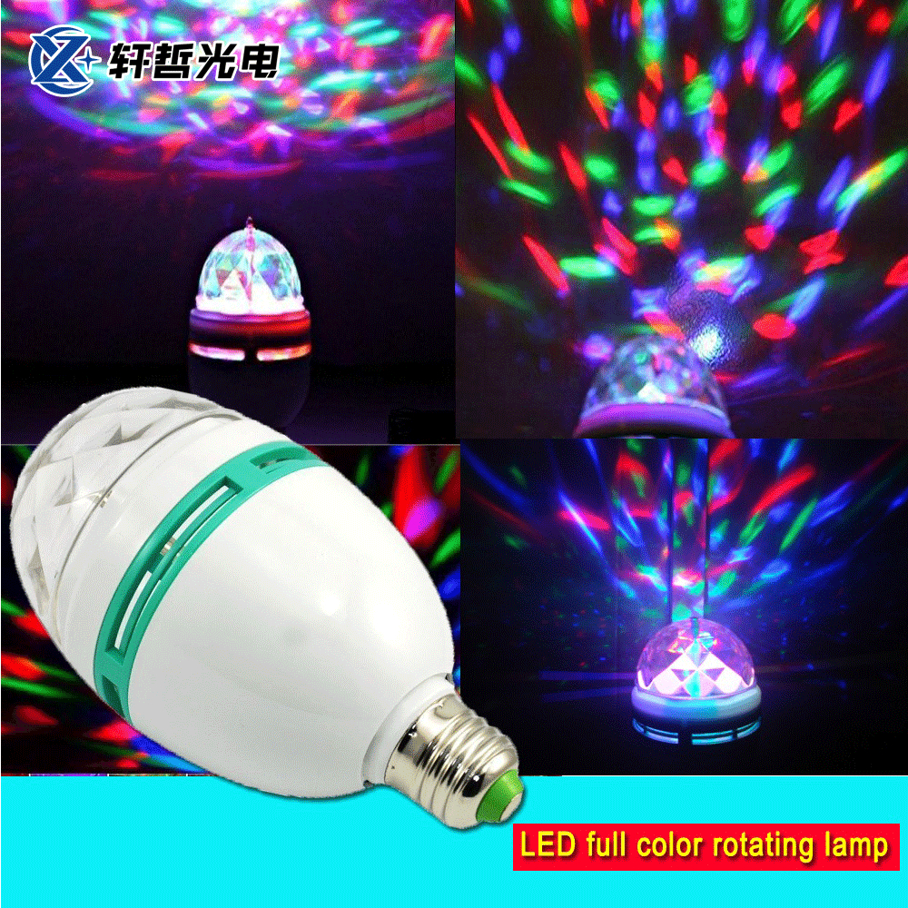 E27 LED RGB Lamp 9W 6W Bulb Magic Color Projector Auto Rotating Stage ...