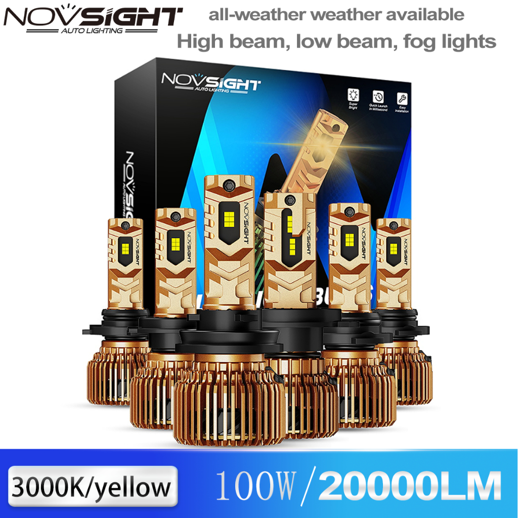 Novsight New N75Y 3000K Yellow Light Car H11 LED Headlight H4 9005 9006 H7 Fog Light Bulb Mini ...