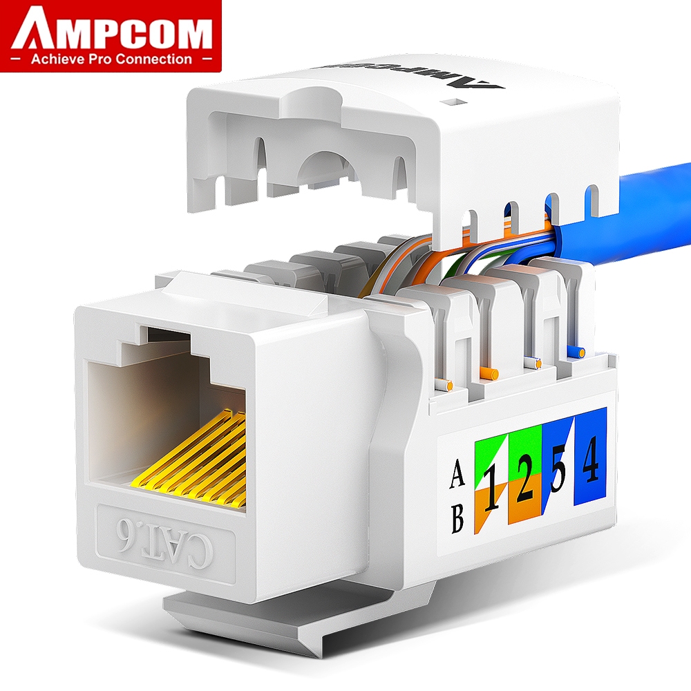 AMPCOM CAT6 Punch Down keystone Jack RJ45 Modular Coupler Module Wall Plug Connector Adapter ...