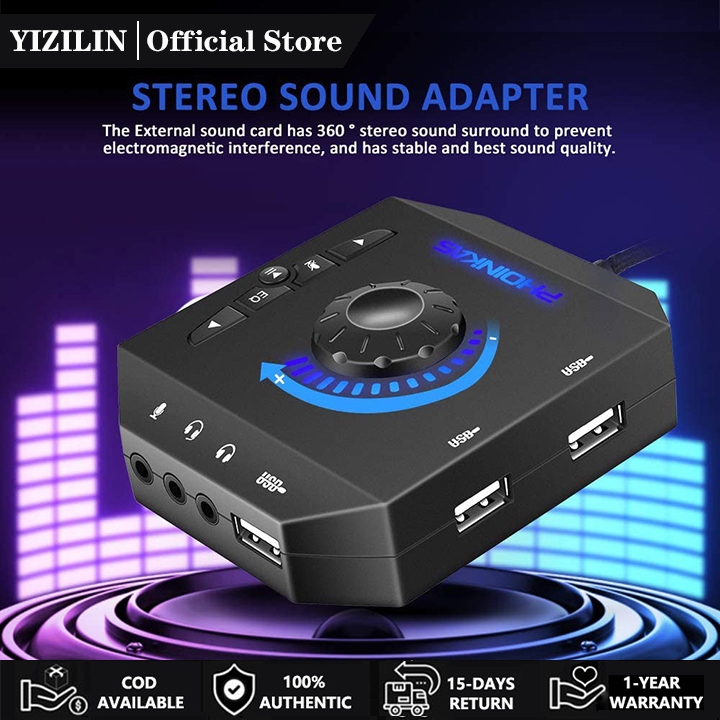 Yizilin External Sound Card USB Audio Adapter with 3.5mm Headphone Mic ...