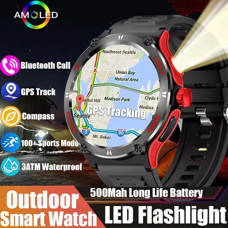 2024 new AMOLED outdoor flashlight smartwatch for men, sturdy and ...