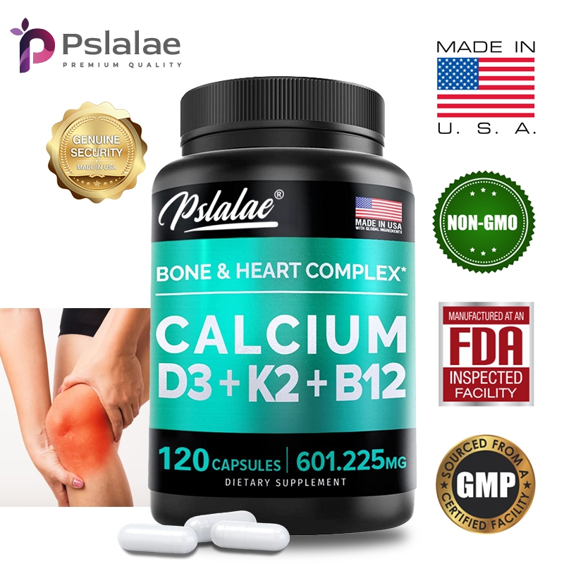 Pslalae 4-in-1 Calcium 601.225 Mg with Vitamin D3 K2 B12 Capsules for Bone Strength Immune ...