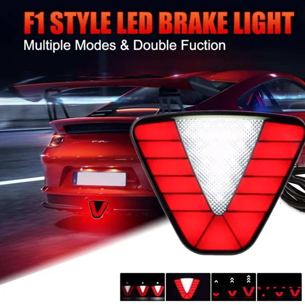 F1 Trapeze Style Universal Flashing LED Tail Brake Light Stop Safety ...