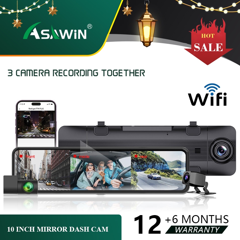 3 Ways Car Camera Asawin H109J Wifi 3 Camera10 Inch Rear View Mirror ...