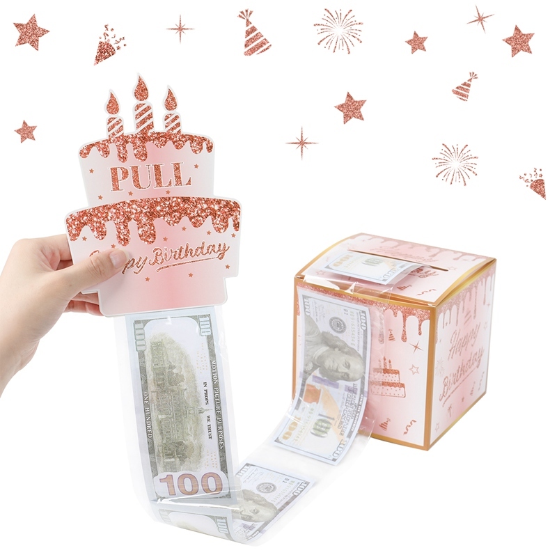 30pcs Surprise Birthday Money Pull-Out Gift Box Pink Gold Happy ...