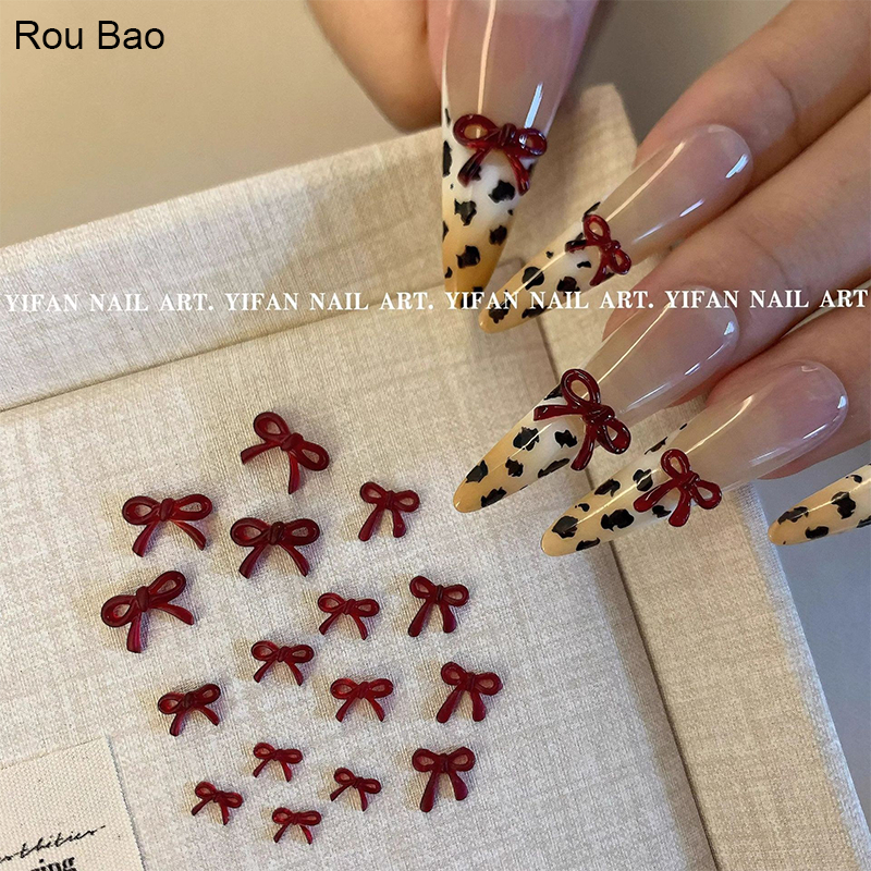 Rou Bao 50pcs Nail French Wine Red Bow Girly 3D Resin Nails Art DIY Charms Decorations | Shopee ...