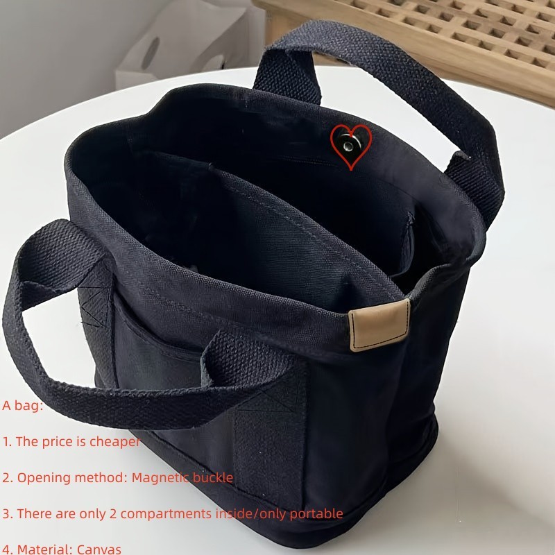 Daily Storage Small Bag Canvas Bag Open Handbag Practical Solid Color ...
