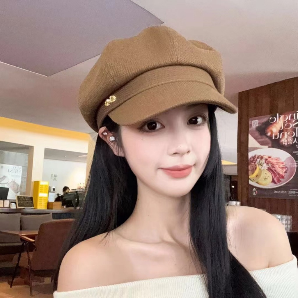 Female Autumn Winter British Retro Style Octagonal Hat Korean Version ...