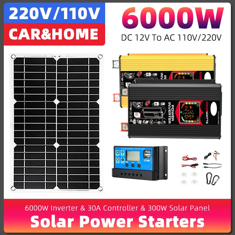 6000W Solar Panel 12V to 220V/110V Smart Charge Discharge Camping For ...
