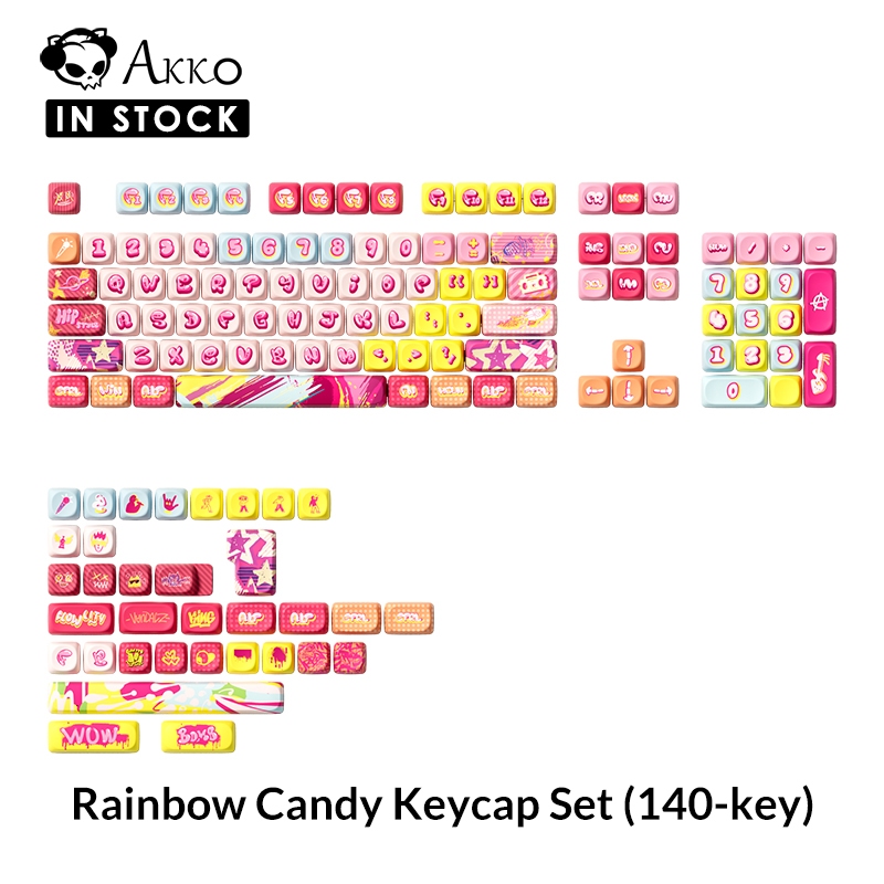 Akko Rainbow Candy Keycap Set (140-key), MOA profile PBT Dye-Sub ...