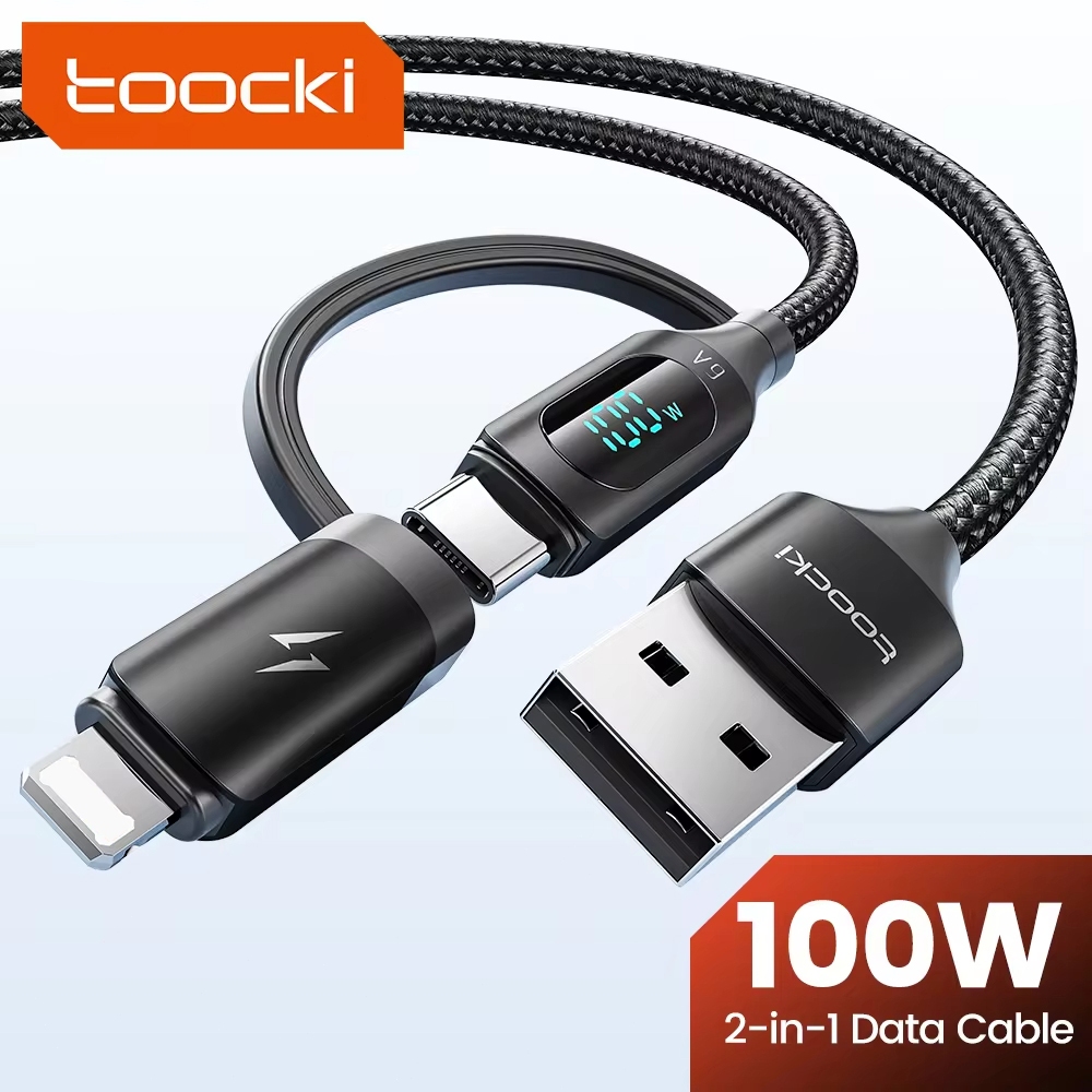 Toocki 2 in 1 Type C Cable USB To 1OS Fast Charge 100W 6A Digital ...
