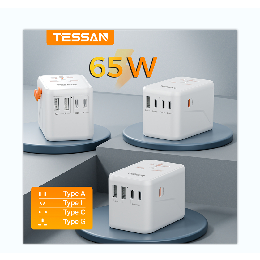 TESSAN Universal Travel Adapter 65W PD Fast Charging with USB ...
