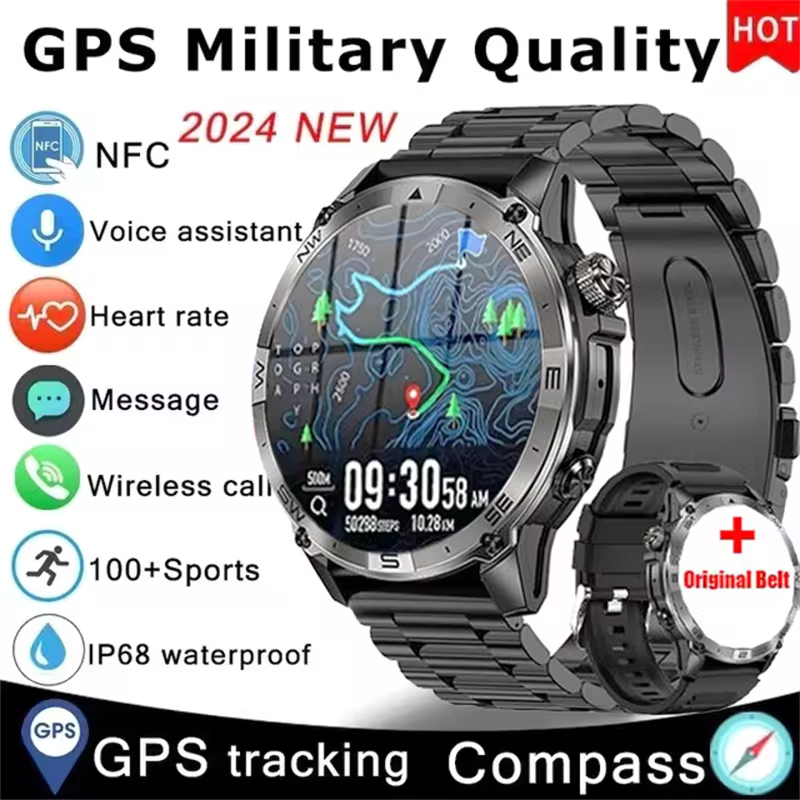 2024 New GPS sports smartwatch Men's Bluetooth call IP68 waterproof 530 mah large battery AMOLED ...