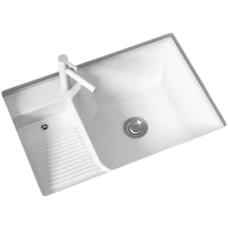 White Laundry Basin With Washboard Ceramic Embedded Bathroom Sink ...
