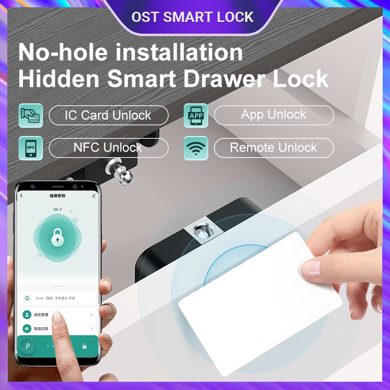 NFC Smart Drawer Lock DIY No-Punch Hidden Form Security Wooden Cabinet ...