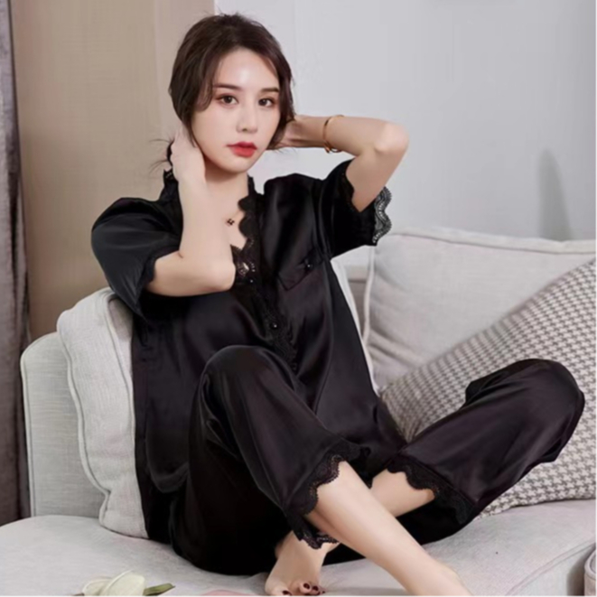 2024 new women's pajamas/silk short-sleeved women's sleepwear set ...