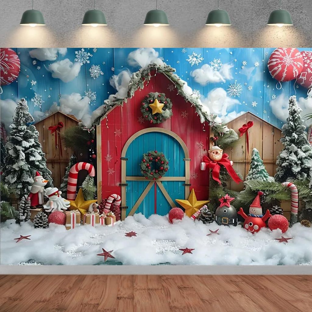 Christmas Candy Barn Photography Background 7x5ft Rustic Xmas Winter ...