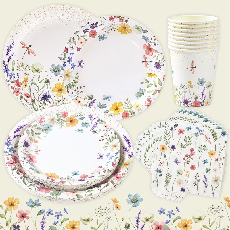 Wildflower Theme Disposable Tableware Paper Plate Disposable Cups ...