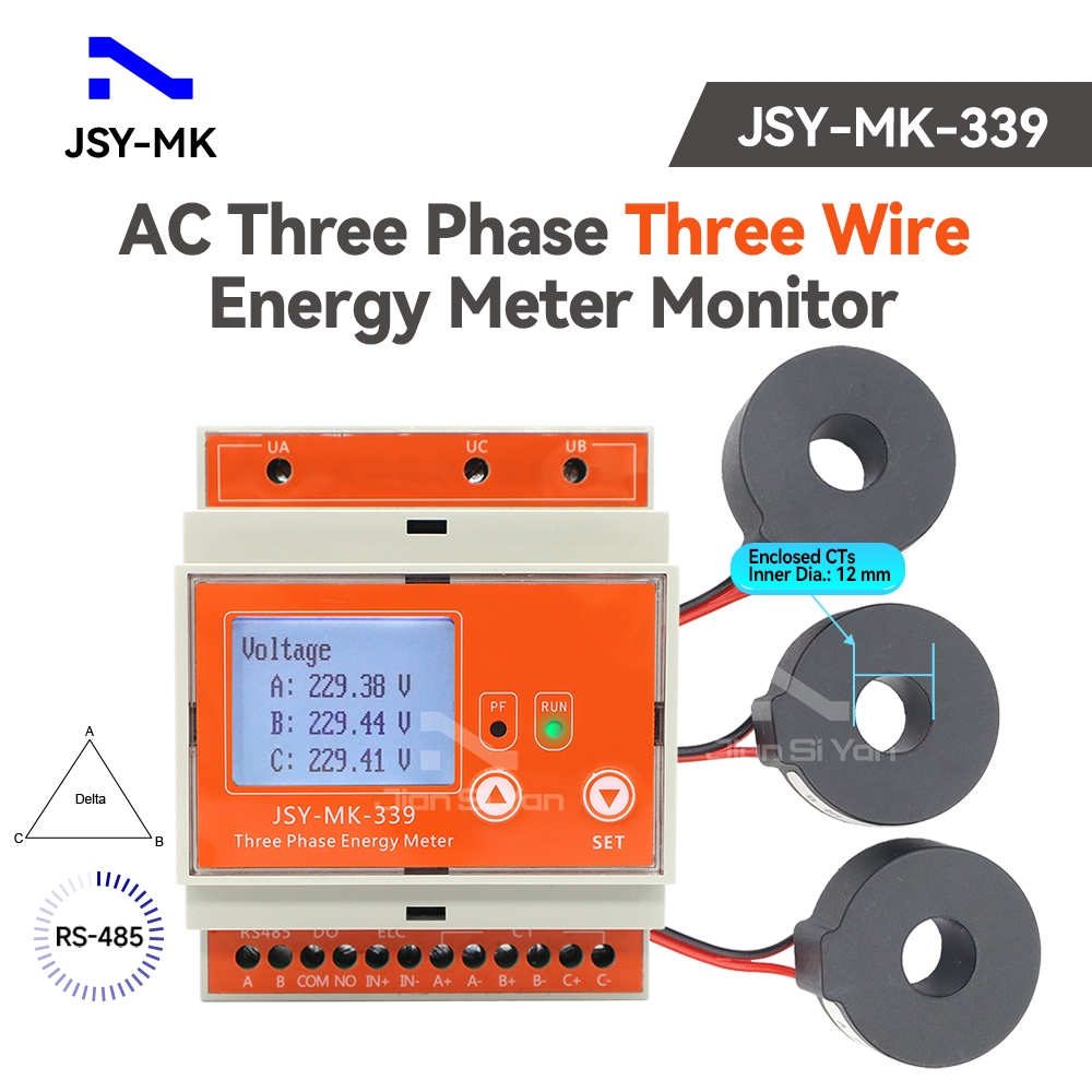 JSY-MK-339 kWh 3 Phase 3 Wire AC Smart Power Meter Energy Monitor ...