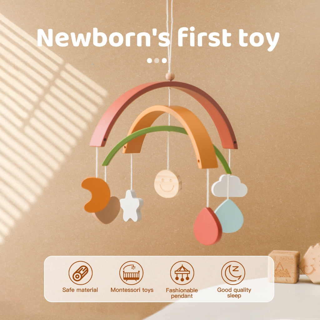Baby Soothing Bed Bell Curved Rainbow Star Moon Pendant Newborn Baby ...