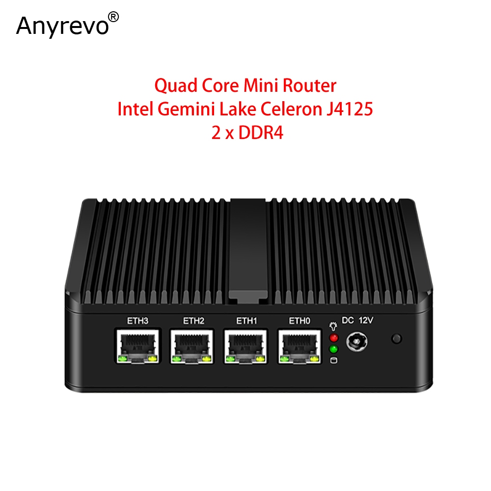 Fanless Mini PC Intel Celeron N5000 J4125 Quad Core Soft Router with 4 x intel i226 2500M LAN 2 ...