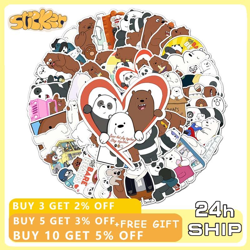 50PCS Animation We Bare Bears Stickers DIY Cup Luggage Laptop Guitar ...