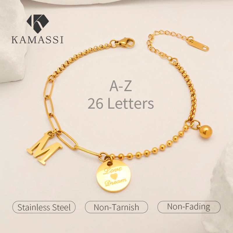 KAMASSI Non-Tarnish Women Stainless Steel Letter Bracelet [Free ...