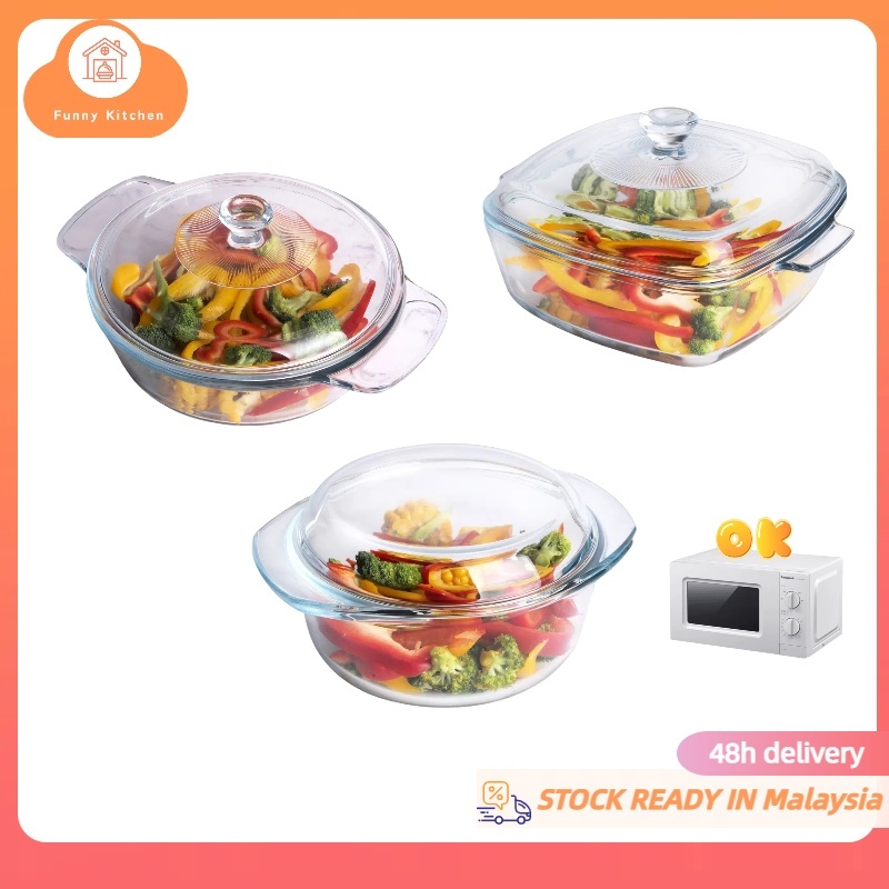 Ready stock Tempered Glass Bowl Mangkuk hidang Kaca Serving with lid ...