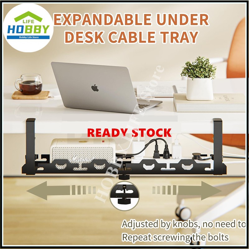 [ STOCK IN MY] Adjustable Under Desk Cable Management Tray No-Drill ...