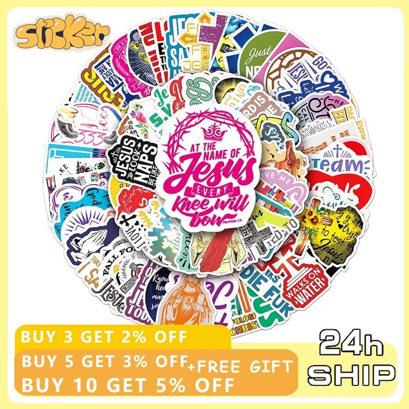 100PCS Christianity Jesus English Sticker Believers Cross Pegatina ...