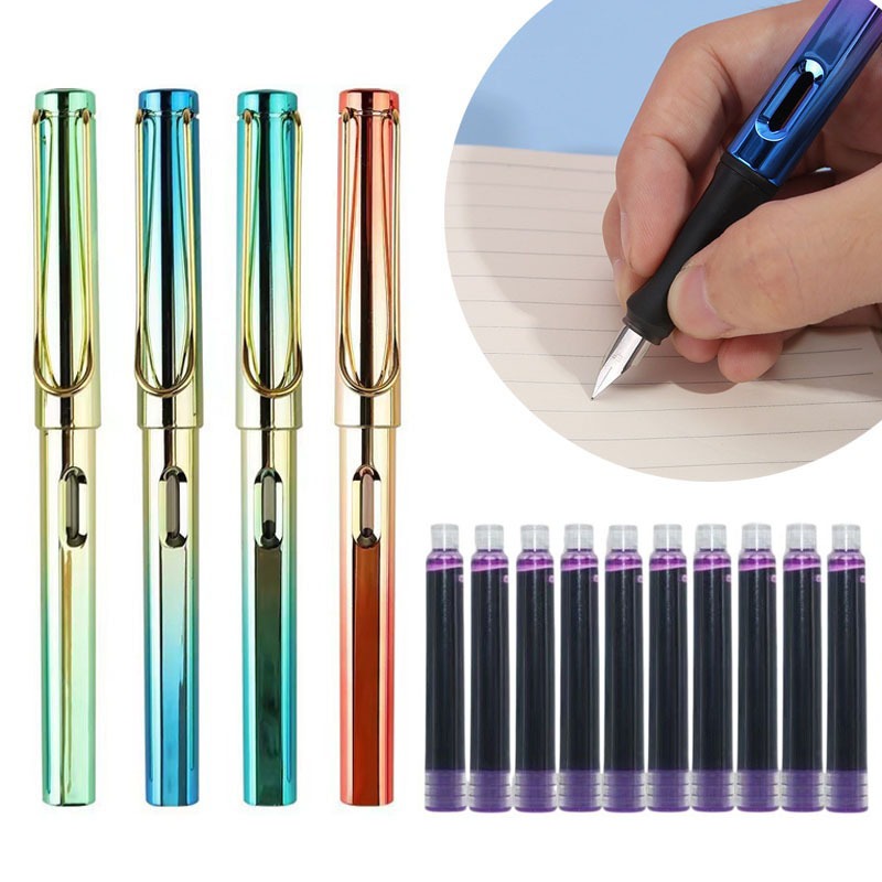 Colorful Ink Sac Fountain Pen Imitation Metal Plastic Fountain Pen ...