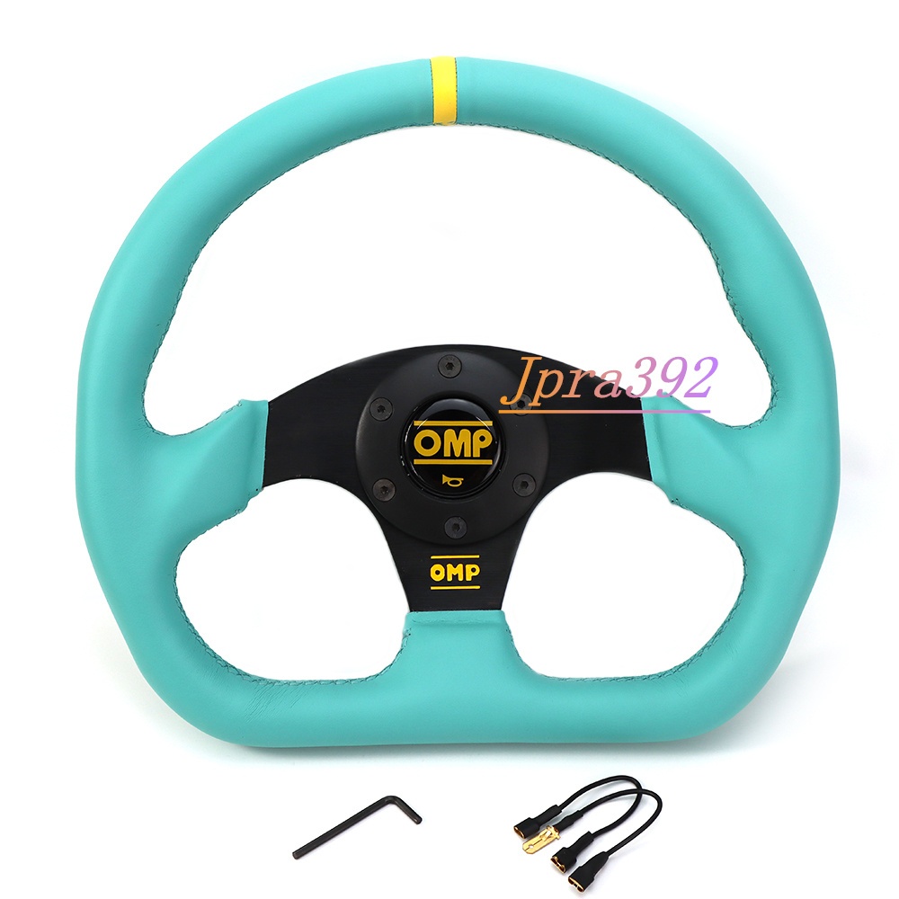 OMP leather racing flat D-shaped Tiffany blue steering wheel General Motors steering wheel ...