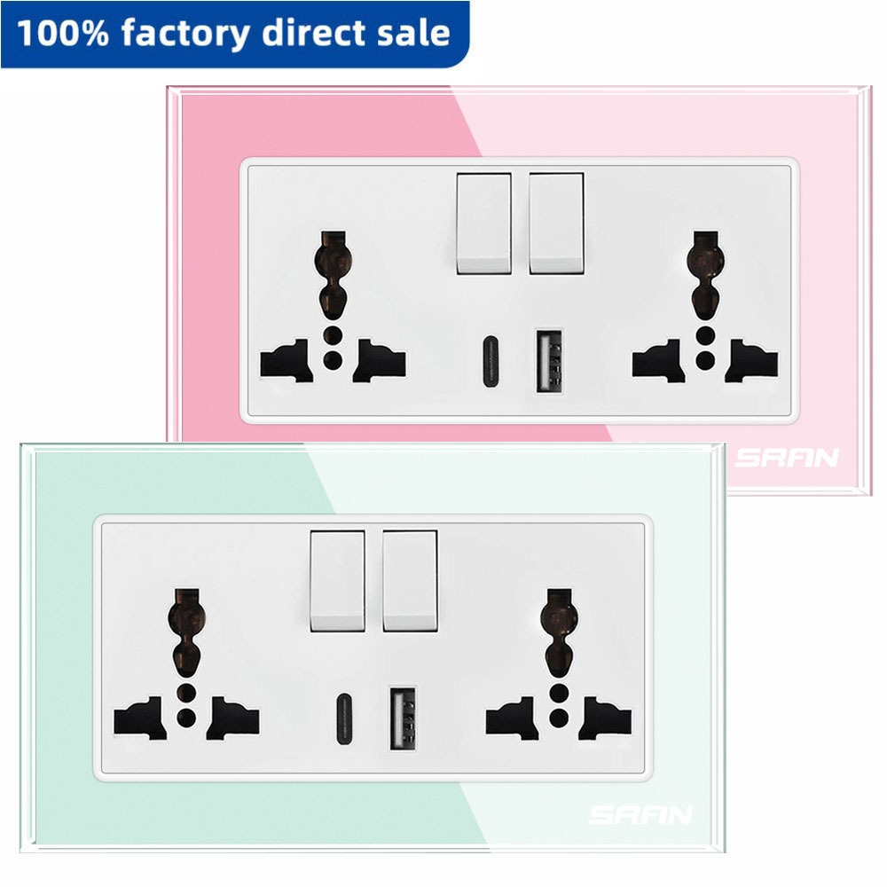 VISWE wall socket 3 pin socket universal socket 13a socket 250V double socket usb c socket,146 ...