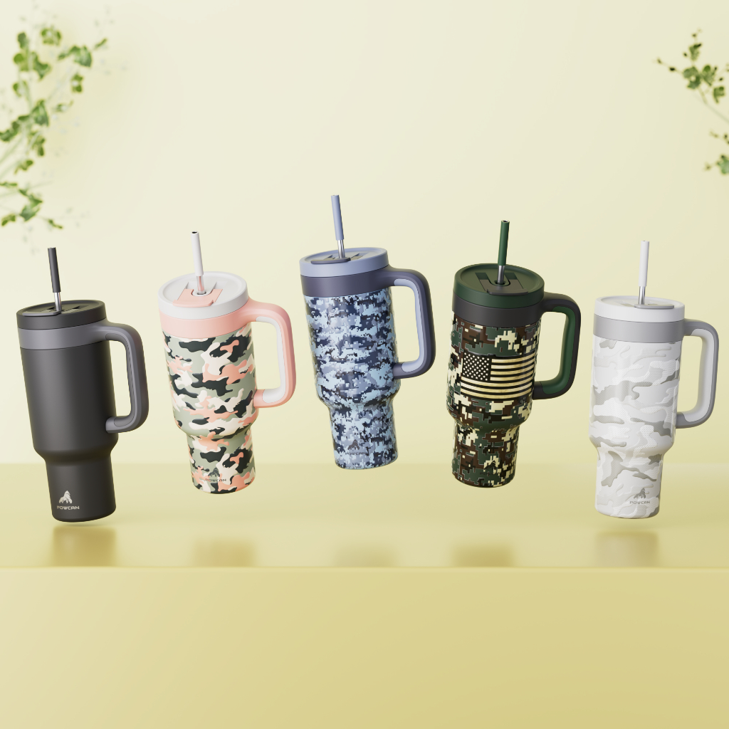 Powcan 40 oz Camo Tumbler with Handle, 2-in-1 Straw and Sip Lid ...