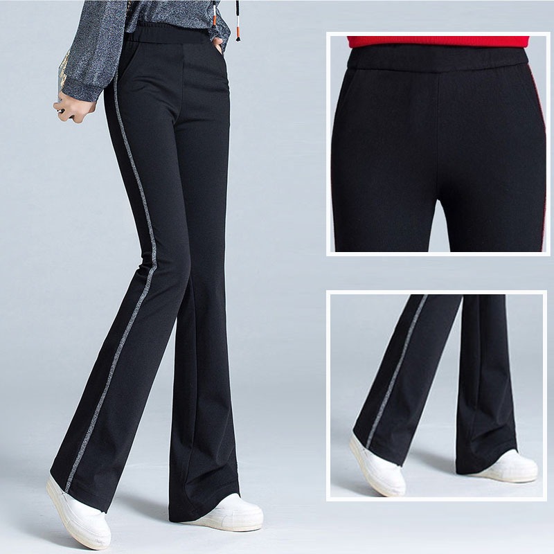 Mini Bootcut Pants Women Plus Size High Waist Long Casual Flare Black ...