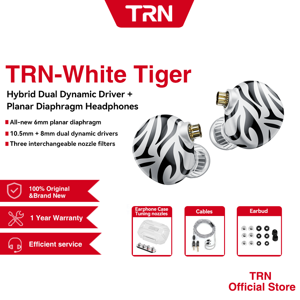 TRN New White Tiger In Ear Earphones Hybrid Dual Dynamic Driver + Planar Diaphragm Headset HiFi ...