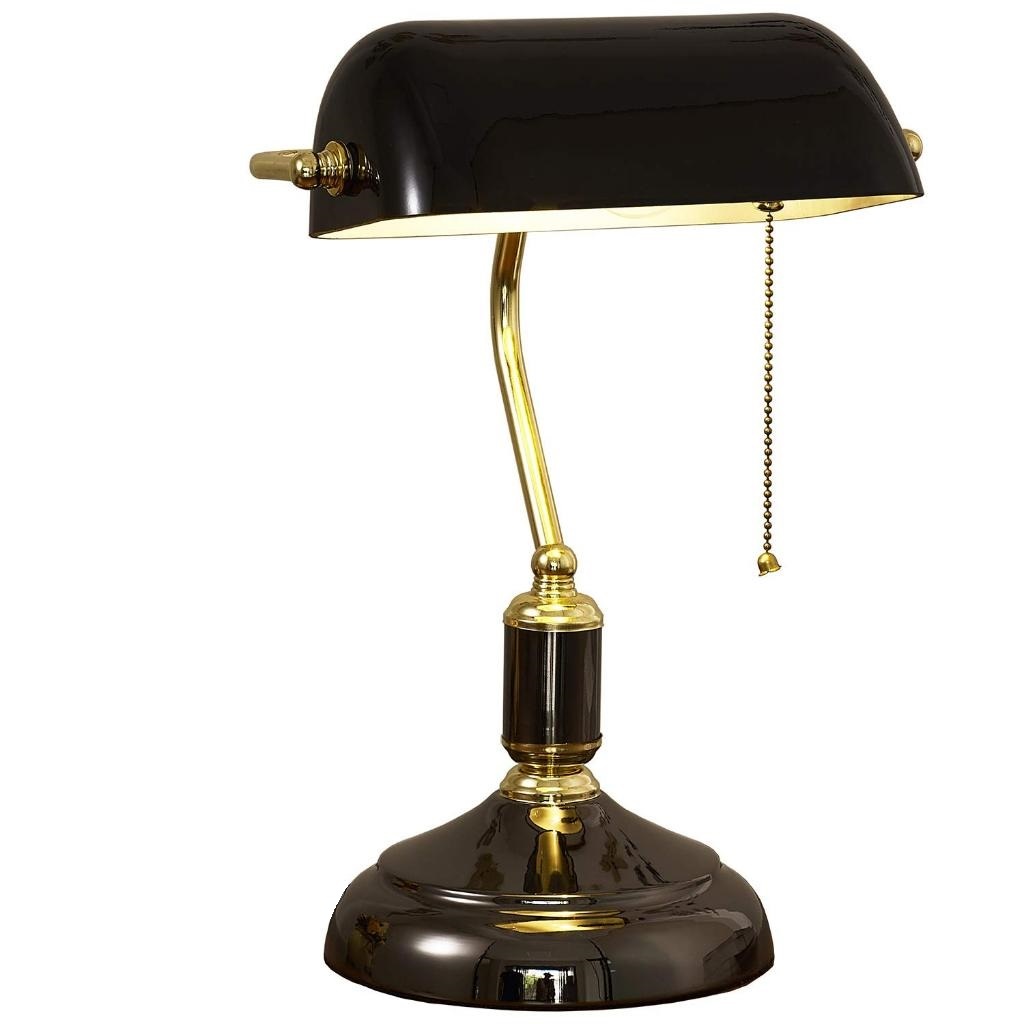 European Banker Glass Table Lamp, Antique Desk Lamp With Brass Base ...