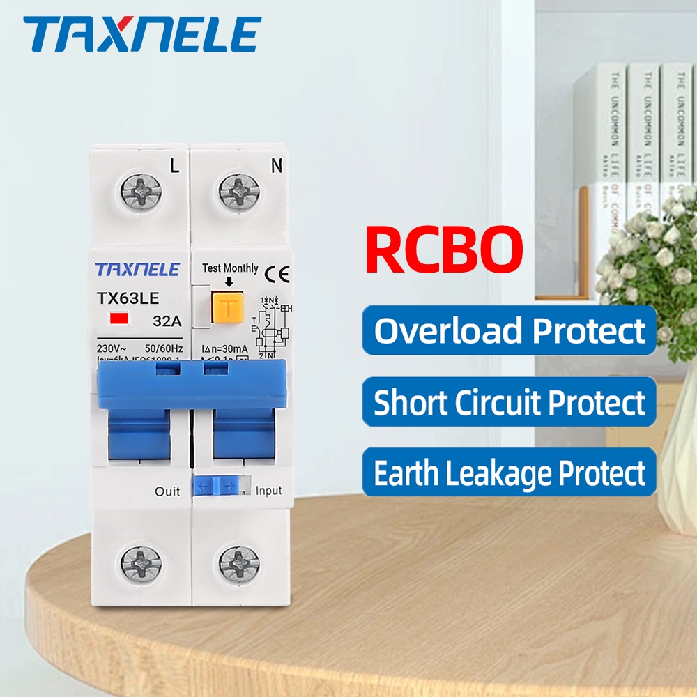 RCBO 63A 230V Residual Current Circuit Breaker MCB 30mA Overload Short ...