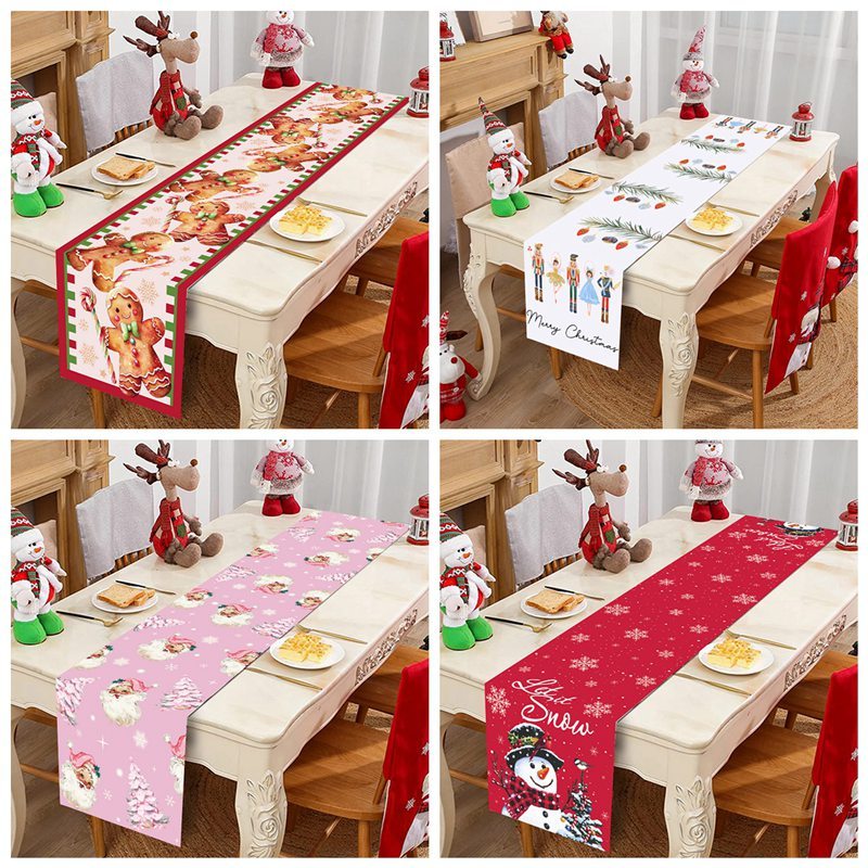 【New】180*35cm Polyester Christmas Table Runner Cartoon Gingerbread Man ...