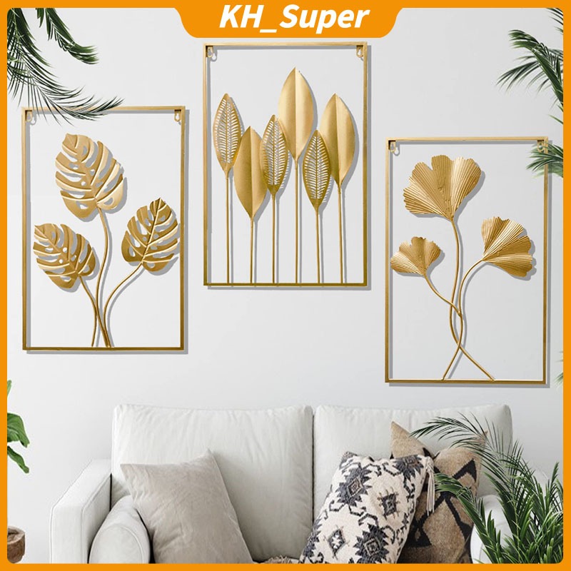 3D three-dimensional golden relief green leaf mural living room TV sofa ...