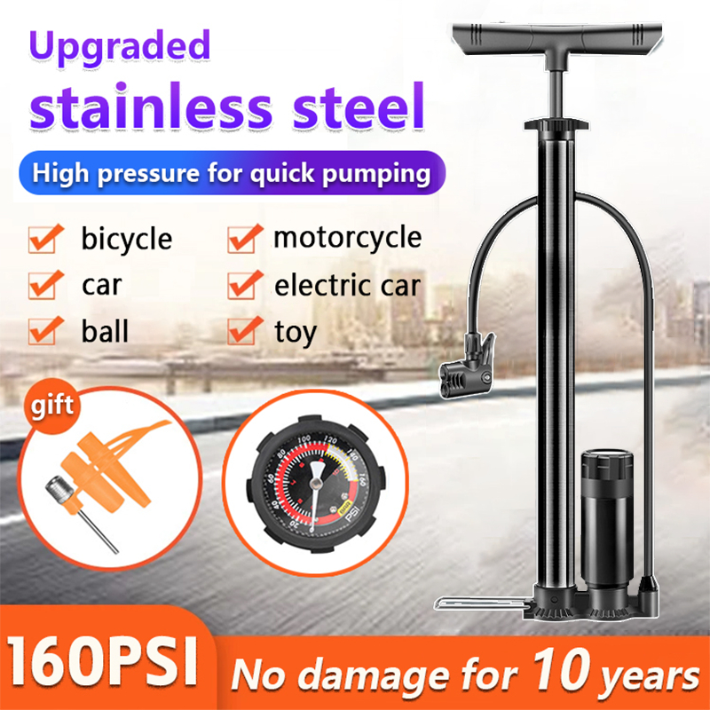 【No damage for 10 years】bicycle air pump with pressure gauge 160PSI ...