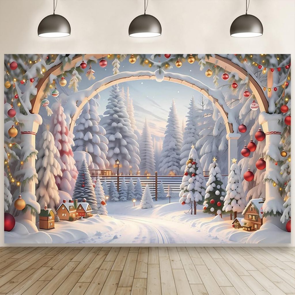 White Snow Christmas Tree Outside Door Christmas Backdrop Nature ...