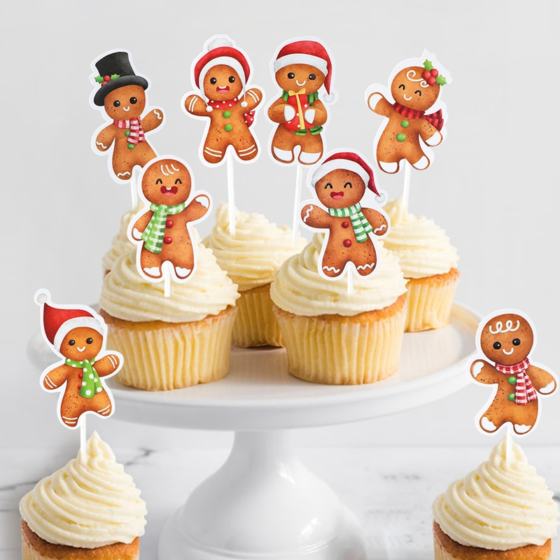 16pcs Gingerbread Man Cupcake Toppers with Sticks Cartoon Gingerbread ...