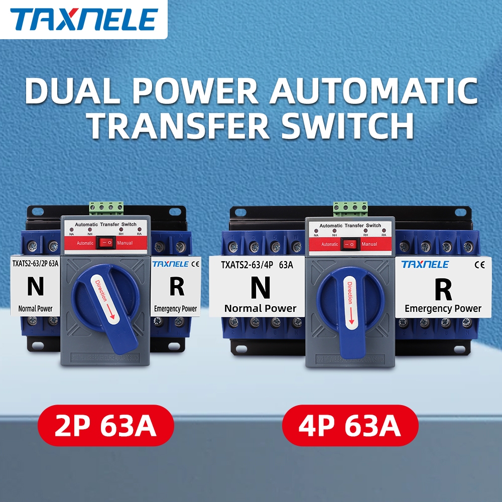 ATS 2P 4P 63A Dual Power Automatic Transfer Switch AC230V 380V MCB Auto Changeover Switch ...