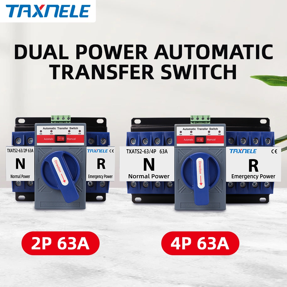 TAXNELE 2P/4P 63A ATS Dual Power Automatic Transfer Switch AC230V/400V Electrical Selector ...