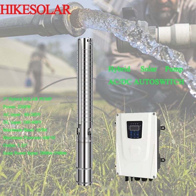 HYBRID SOLAR PUMP AD/DC 585 Ft Solar Powered Submersible Bore Well ...