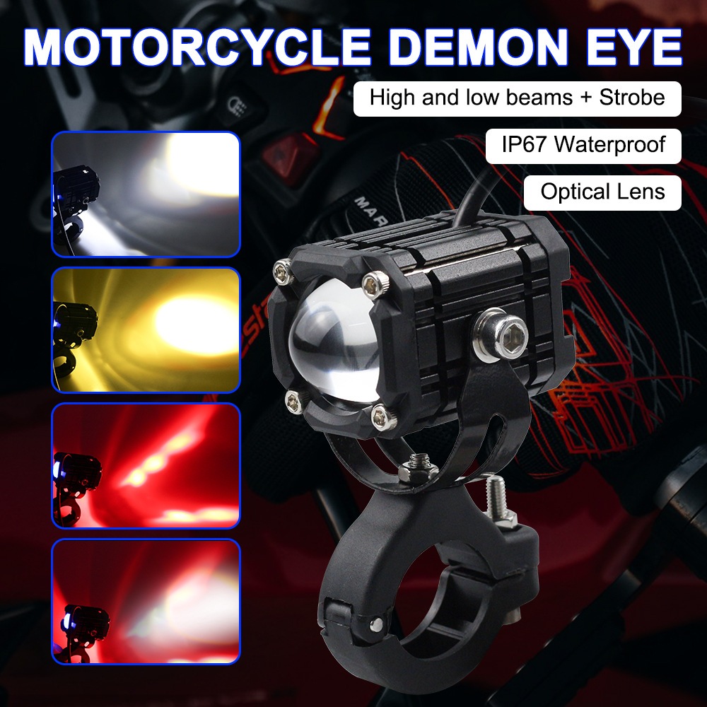 Motorcycle LED Headlight Projector Fisheye Lens White Yellow LED ...